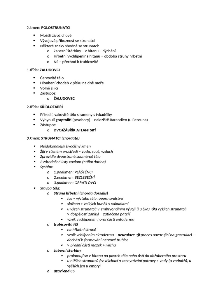 Bio Polostrunatci, Strunatci | PDF