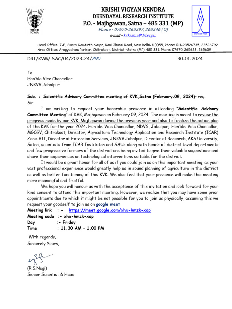 Letter For Hon'ble VC, JNKVV | PDF
