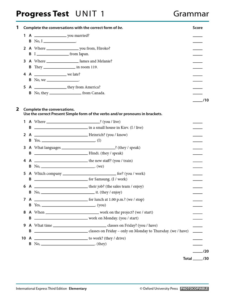 Progress Test Unit 1: Grammar & Skills | PDF | Language Families ...