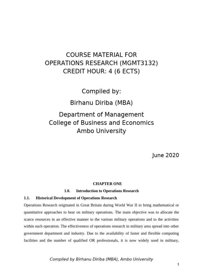 Operation Research Lecture Note | PDF | Mathematical Optimization | Linear Programming