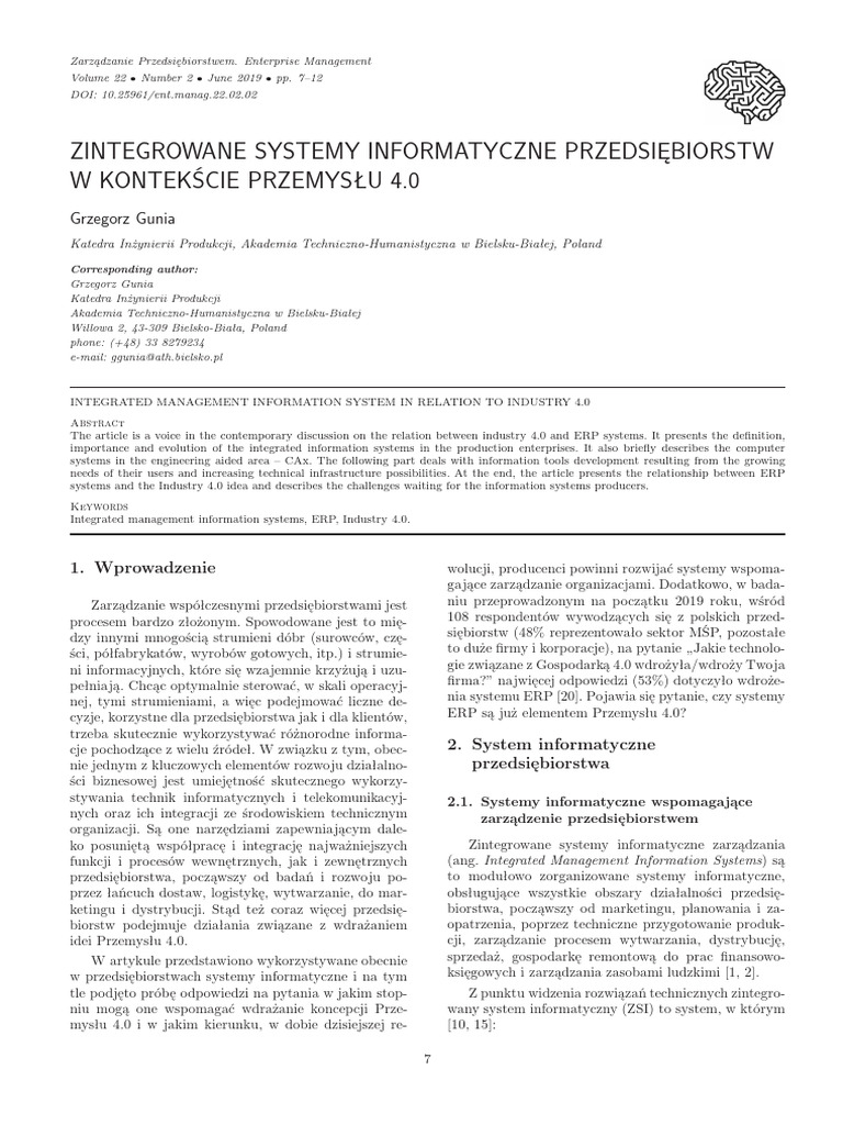 Zintegrowane Systemy Informatyczne | PDF
