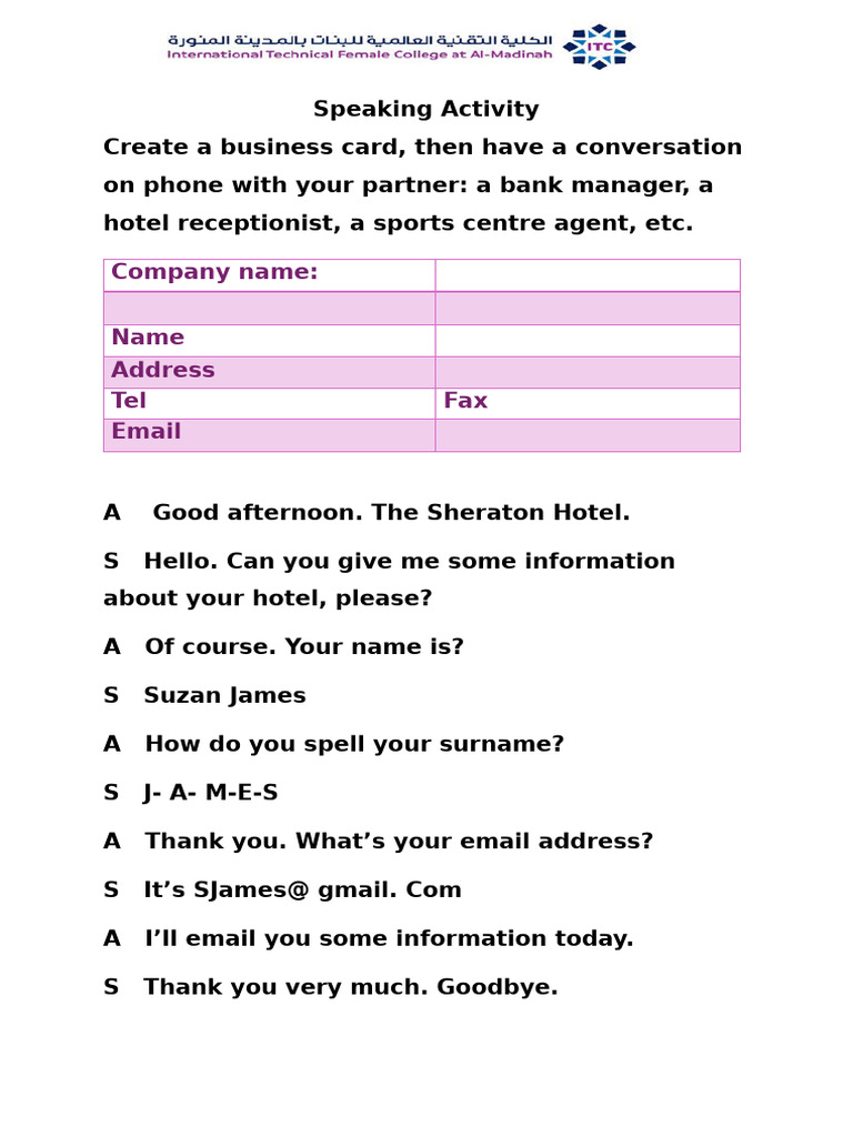 Speaking Activity | PDF
