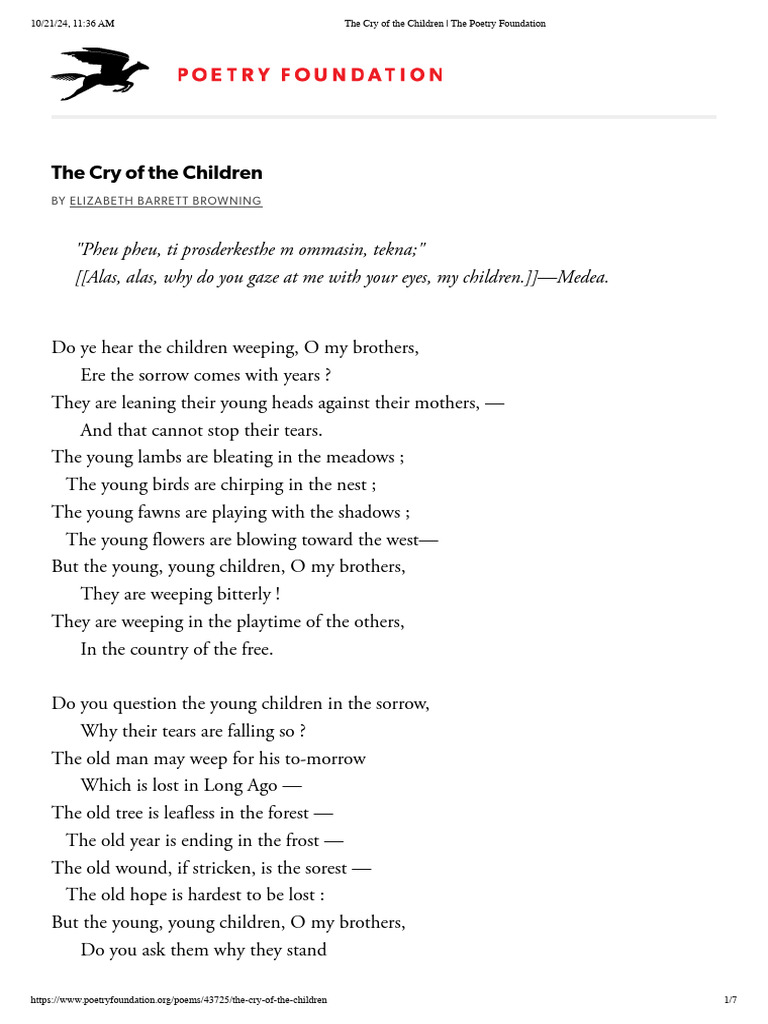 The Cry of The Children - The Poetry Foundation | PDF