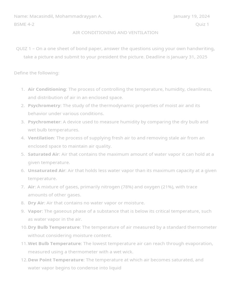 AIR CONDITIOING Quizzes and Exam | PDF