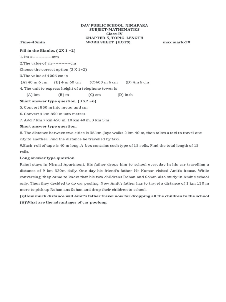 WS CL IV Length HOTS | PDF