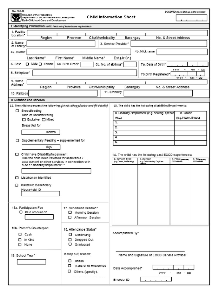 Child Information Sheet | PDF