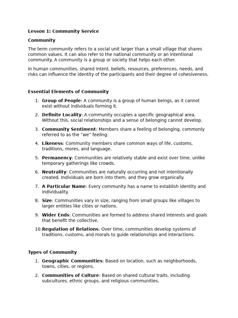Community - Student Handout | PDF | Community | Social Psychology