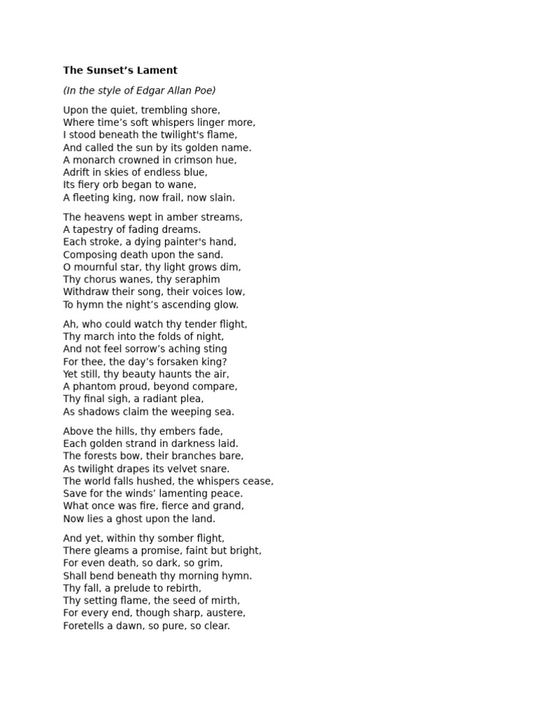 The Sunset’s Lament: A Poetic Elegy | PDF