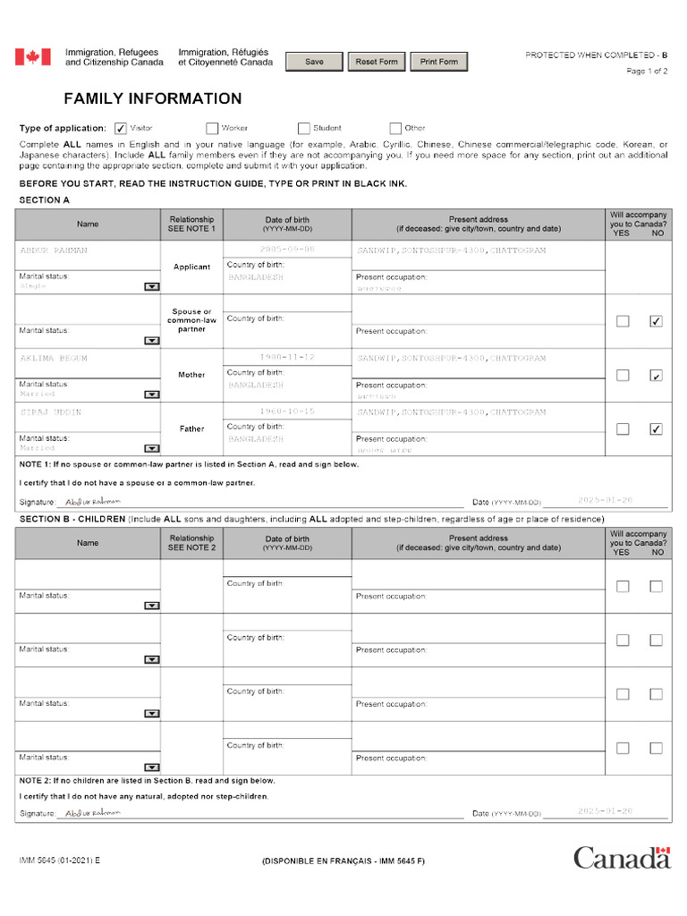 Imm 5645 e - Family Information (WS) | PDF