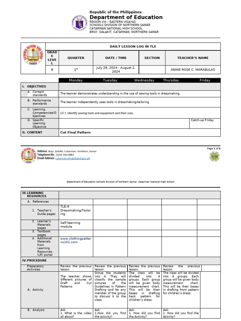TLE -8 Dressmaking 1st Quarter | PDF | Cognition | Learning