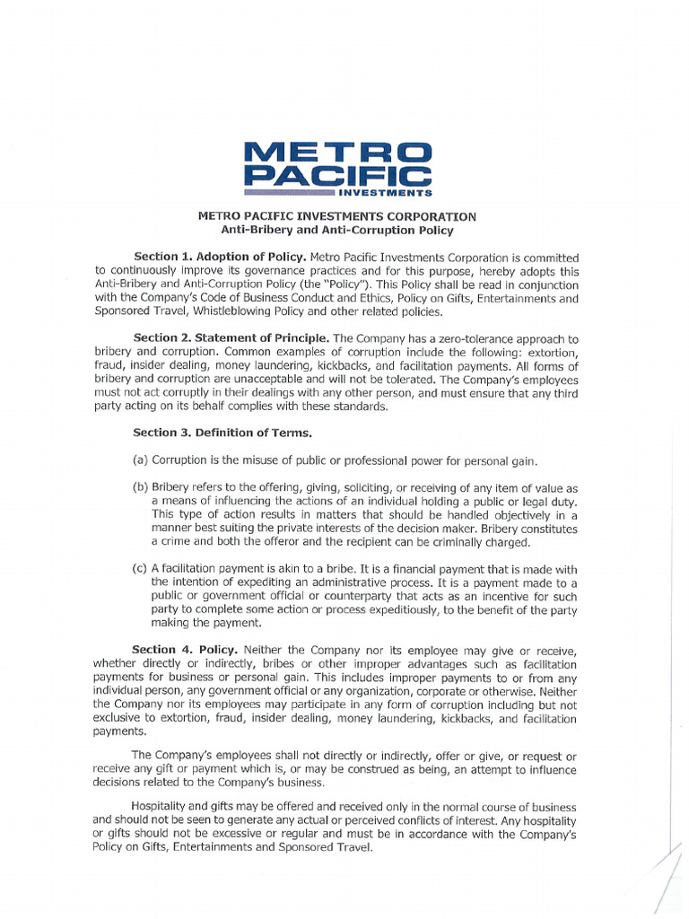 MPIC Anti Bribery and Anti Corruption Policy | PDF