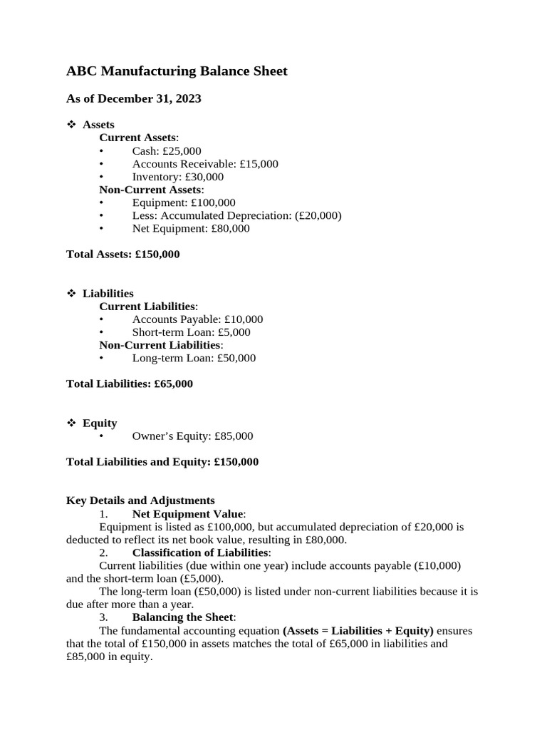 ABC Manufacturing Balance Sheet 2023 | PDF