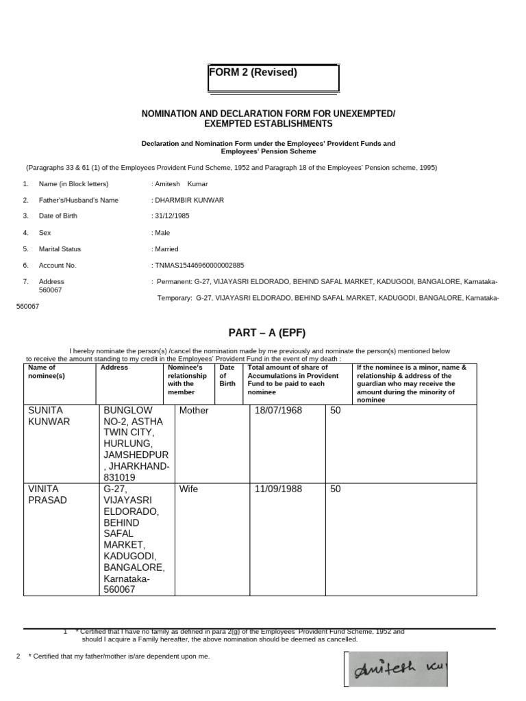 PF Nomination form | PDF | Pension
