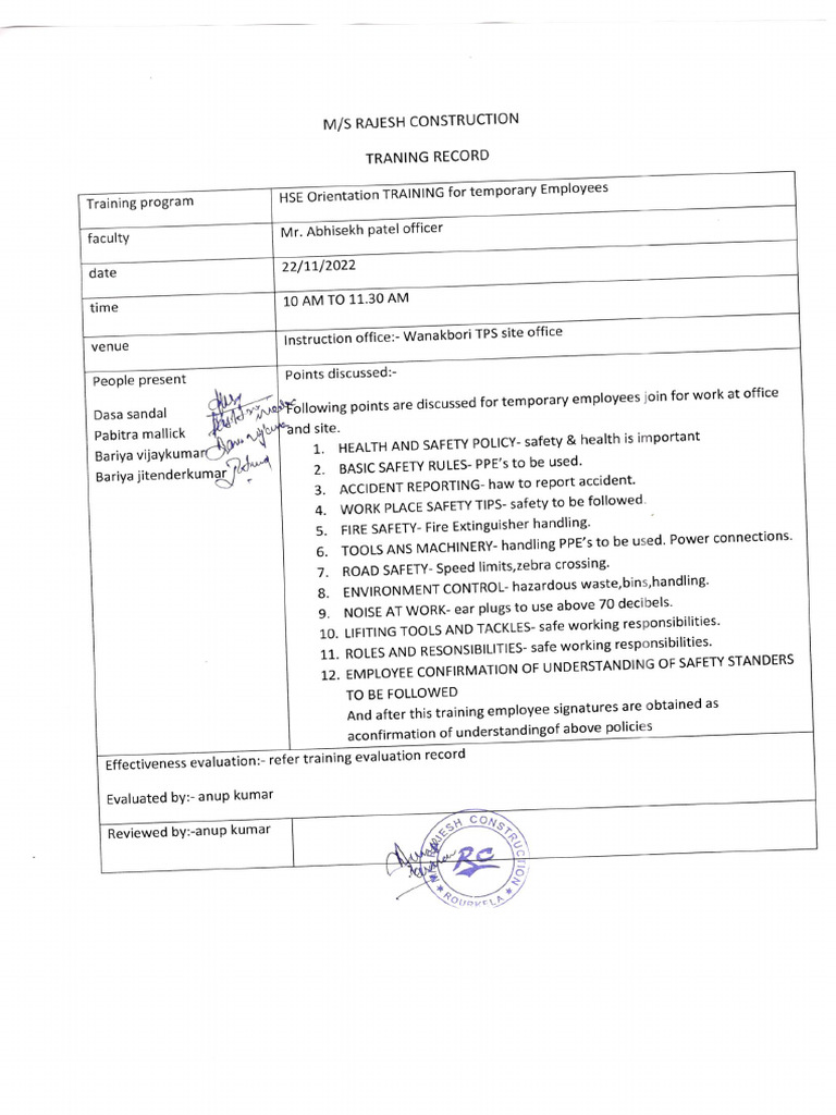 Training Record Temp Employe | PDF