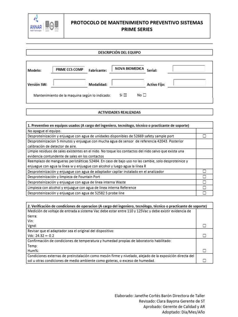 Prime CCS Complete-PROTOCOLO DE MANTENIMIENTO PREVENTIVO | PDF
