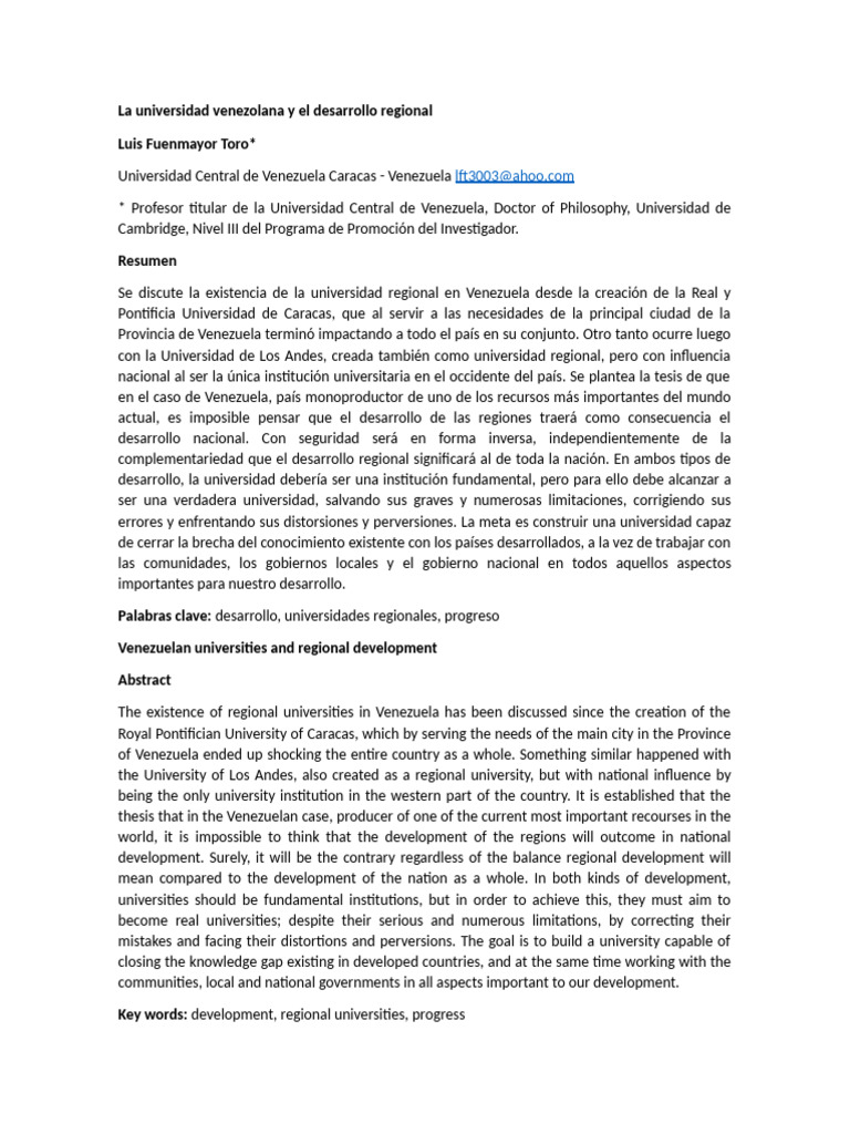 La universidad venezolana y el desarrollo regional | PDF | Universidad ...