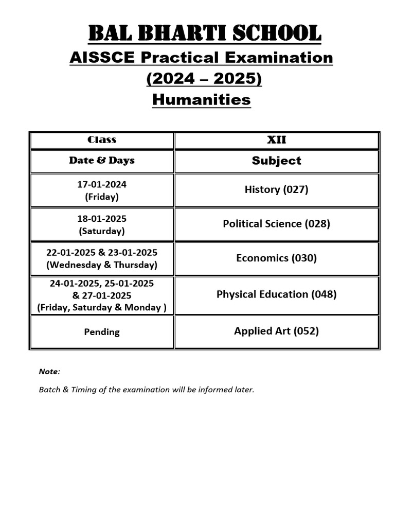 Aissce Practical Exam (Humanities) Xii 2024-25 | PDF