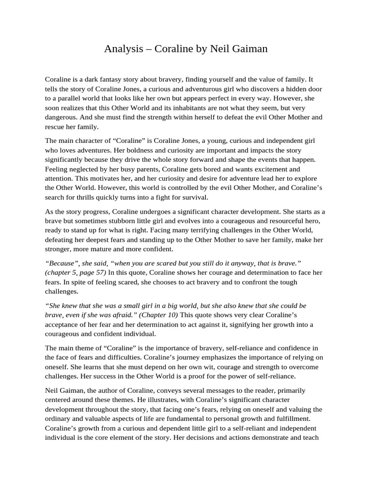 Analysis - Coraline by Neil Gaiman | PDF | Courage