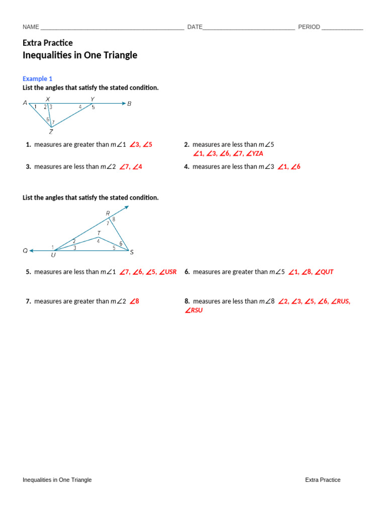 ANSWERS Inequalities in One Triangle • Extra Practice | PDF | Triangle ...