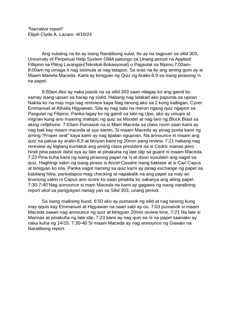 Narrative Report | PDF