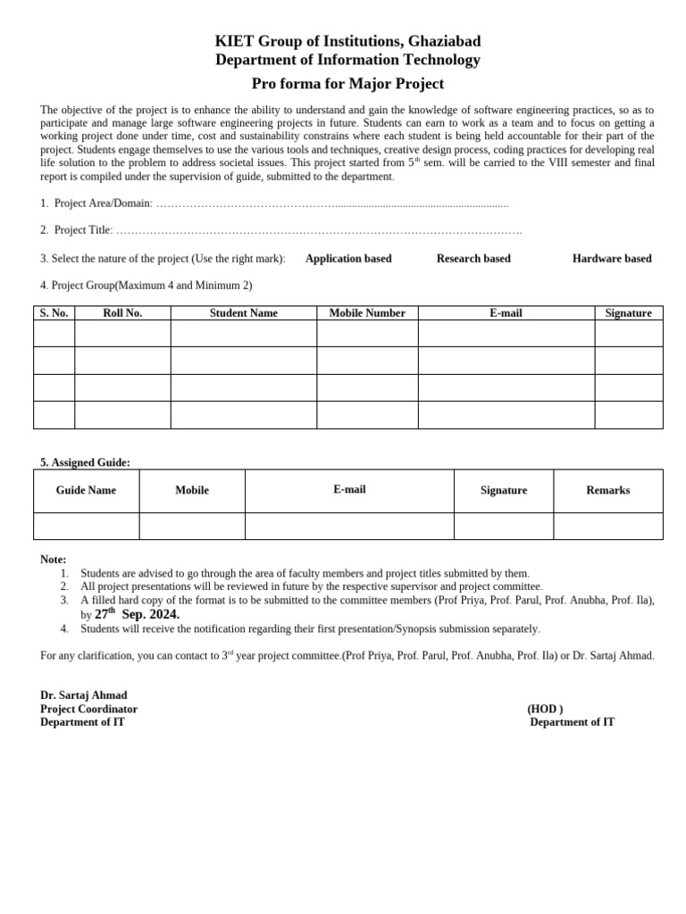 Proforma For Final Year Major Project - Initialization | PDF | Software Engineering | Computer ...