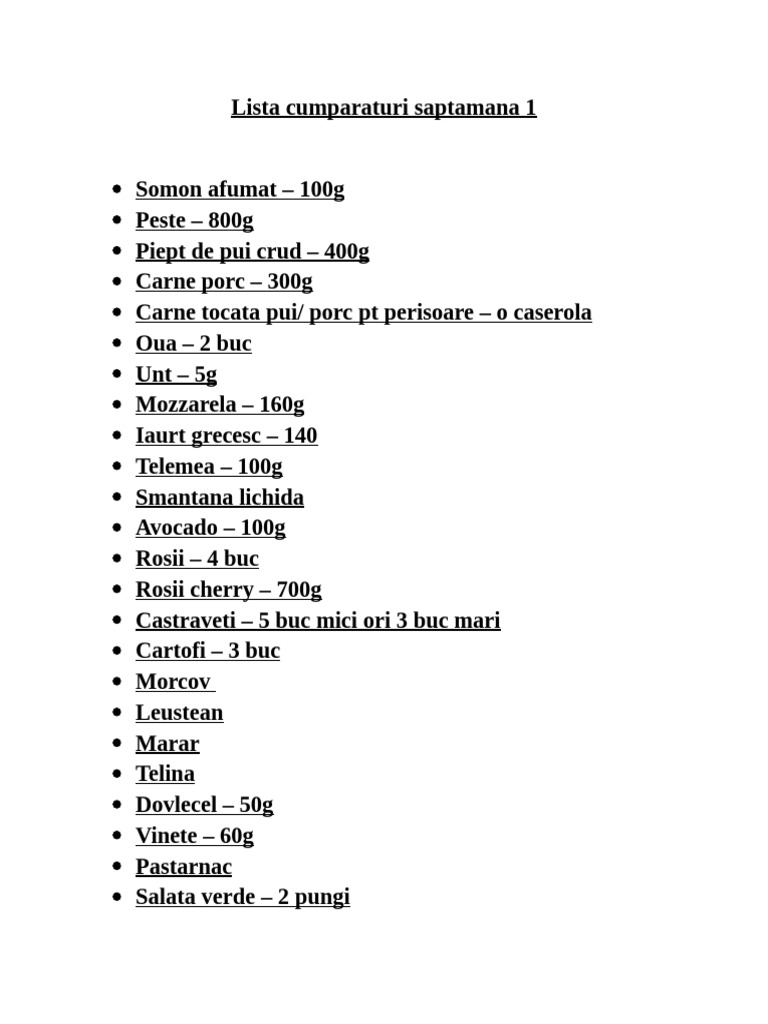 Lista cumparaturi saptamana 1 | PDF