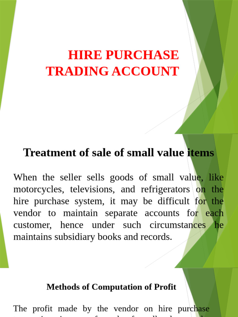 Hire Purchase Trading Account Overview | PDF | Interest | Stocks