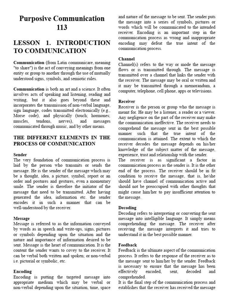 Lesson 1 Handout PURCOM 113 | PDF | Communication | Nonverbal Communication