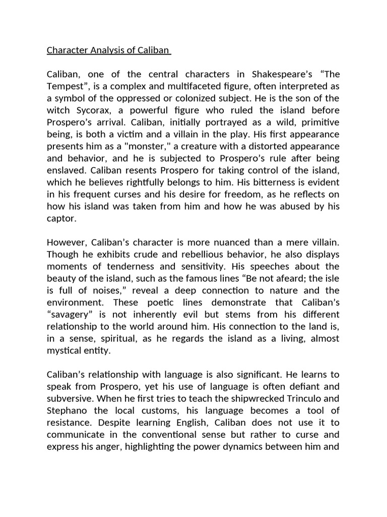 Character Analysis of Caliban | PDF | The Tempest