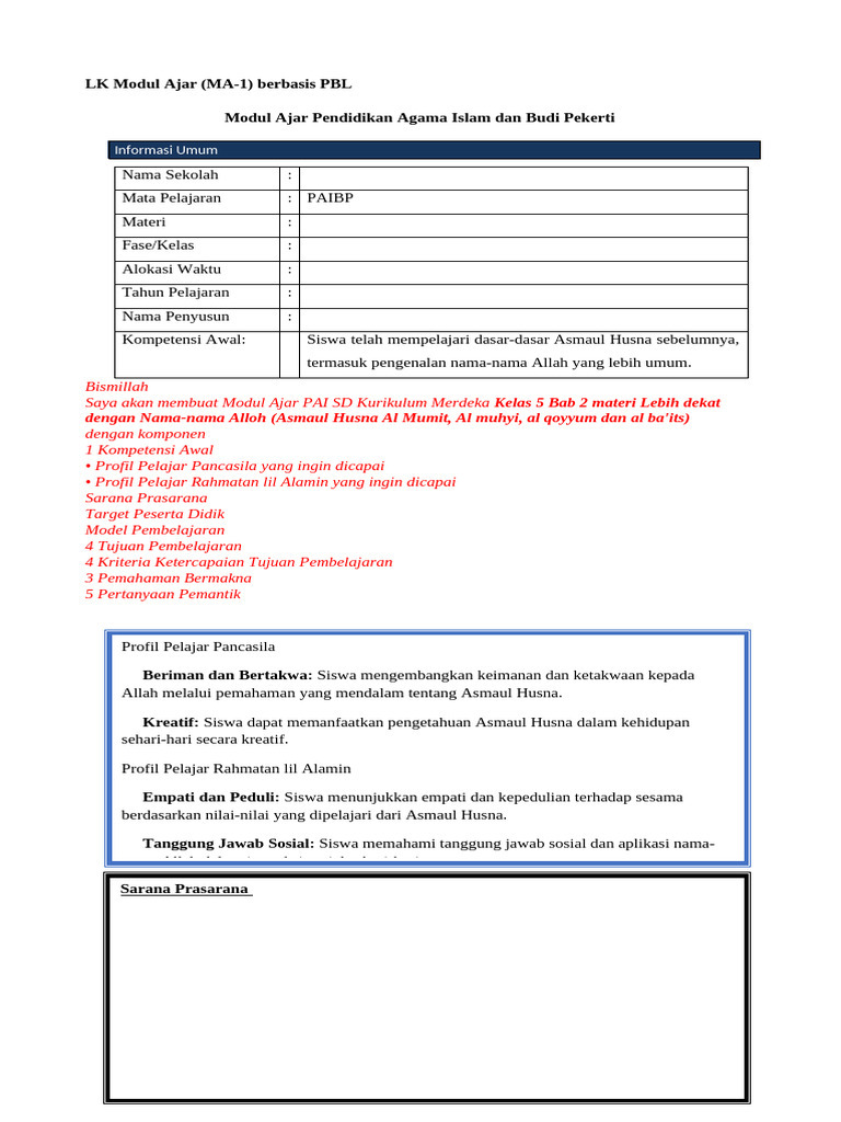 Template LK Modul Ajar PBL | PDF
