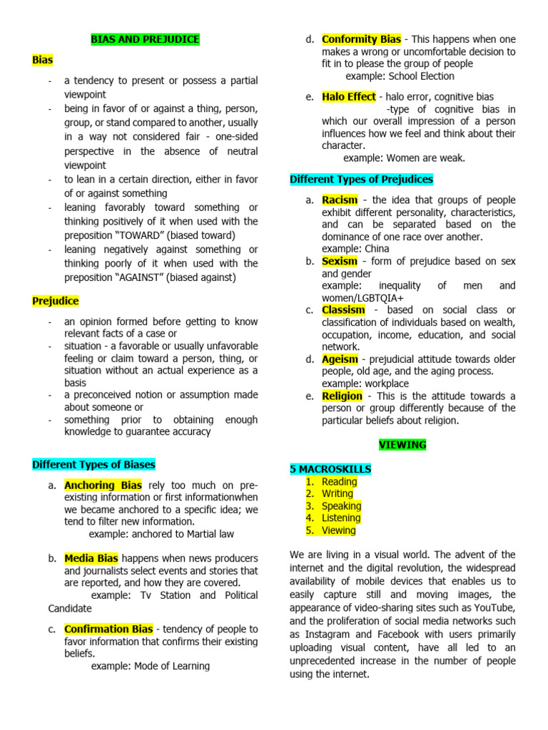 Grade 9 Topics Discussed 1 | PDF | Bias | Prejudices