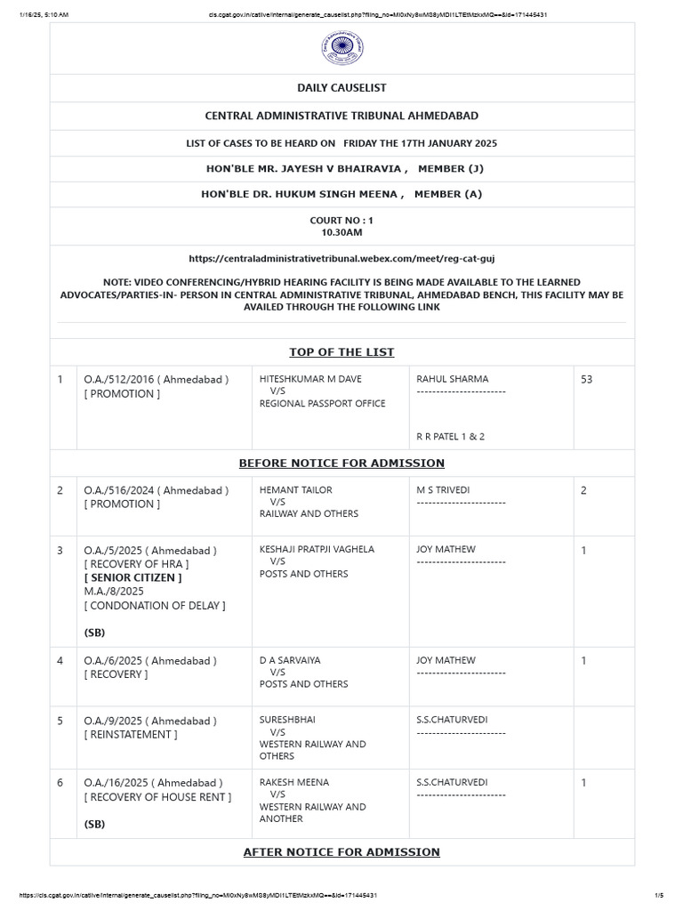 Ahmedabad Tribunal Daily Cause List | PDF