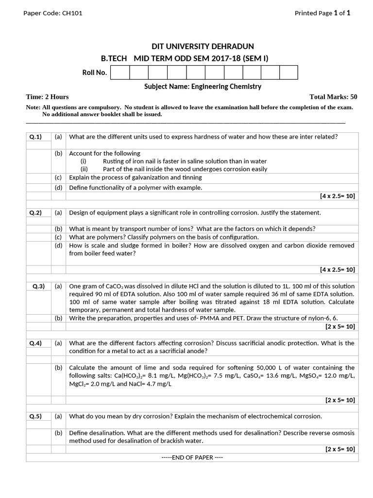 Engineering Chemistry CH 101 | PDF | Corrosion | Magnesium