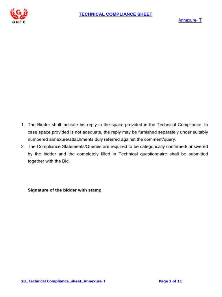 Technical Compliance Requirements for Bidders | PDF | Specification ...