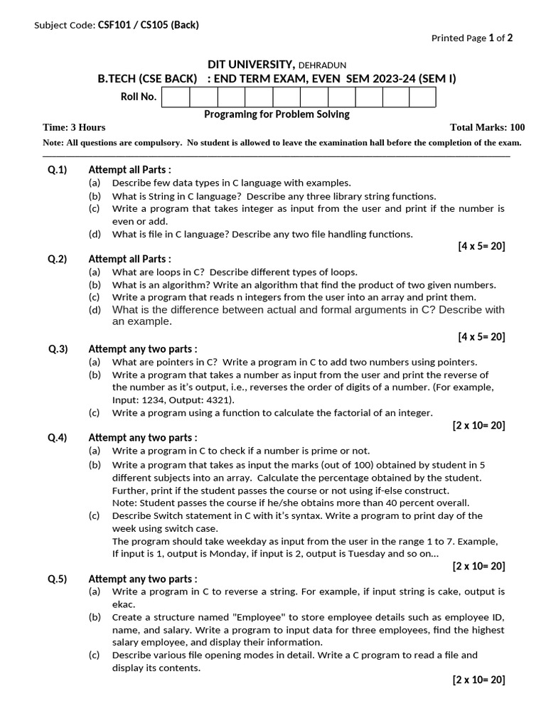 CSF101 - CS105 - PPS Back | PDF | C (Programming Language) | Computer Program