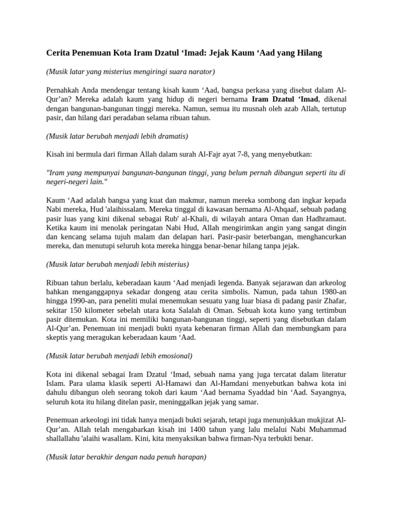 Cerita Penemuan Kota Iram Dzatul | PDF
