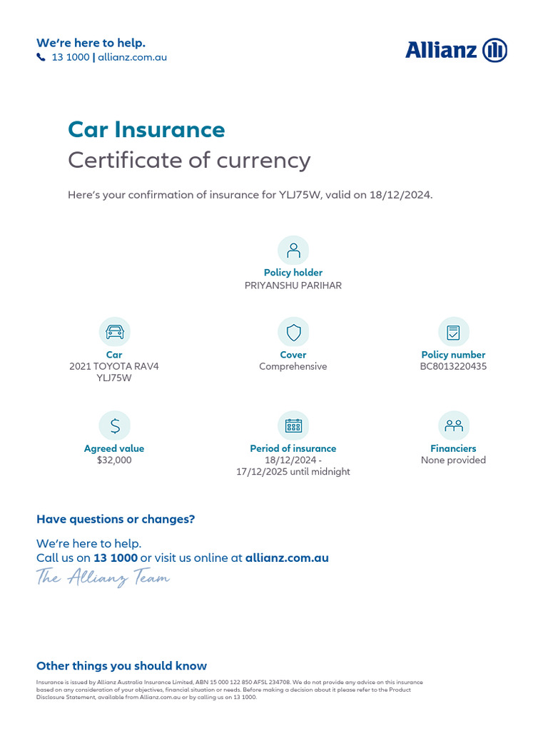 Certificate of Currency | PDF