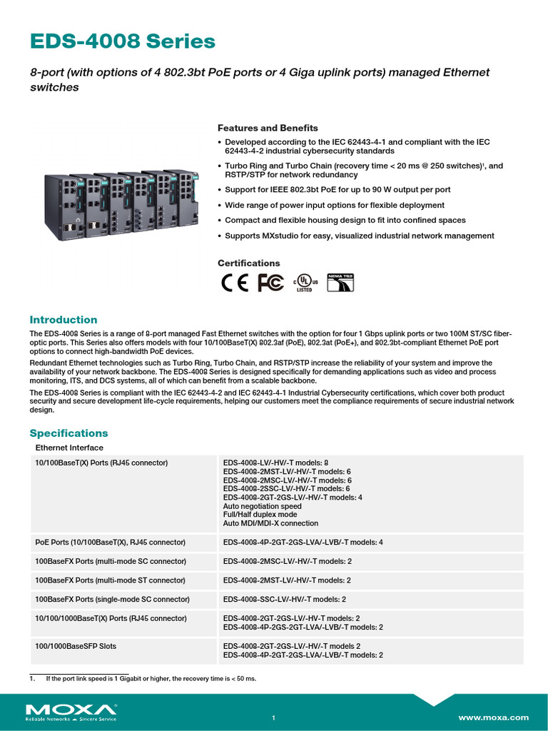 EDS-4008: 8-Port Managed Ethernet Switch | PDF | Port (Computer ...