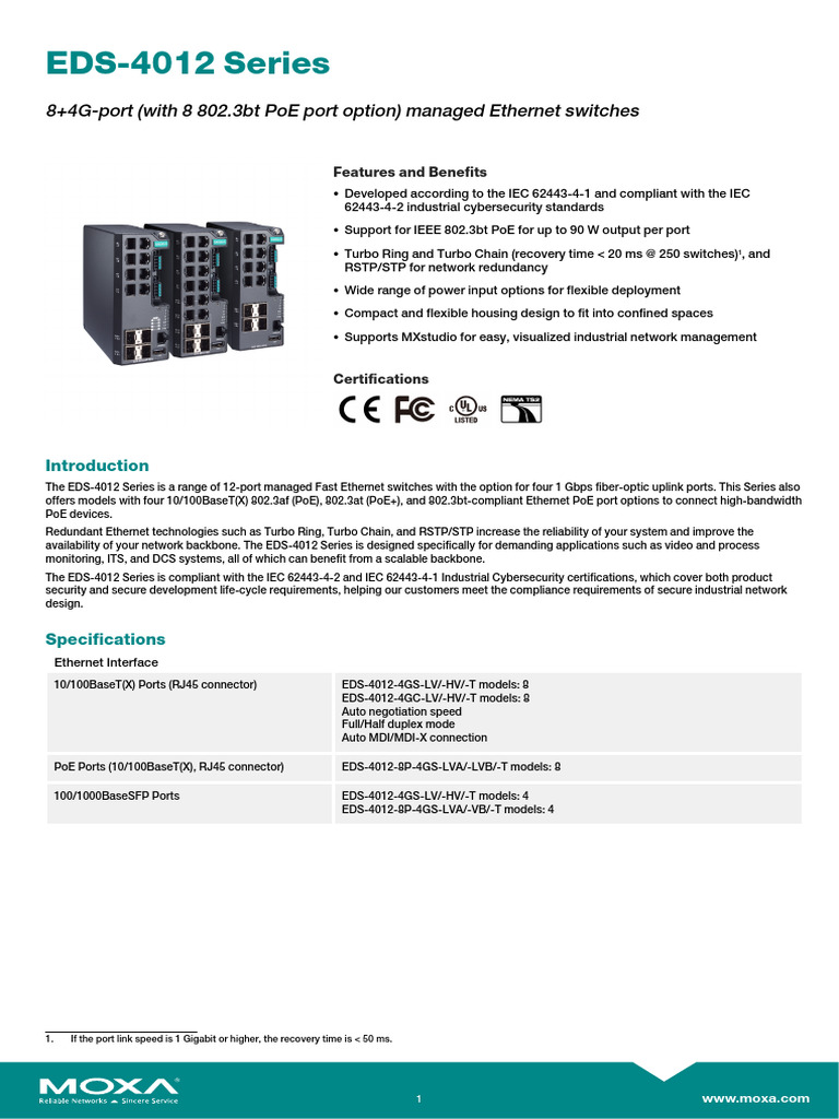 EDS-4012 Series Managed Ethernet Switches | PDF | Computer Networking ...
