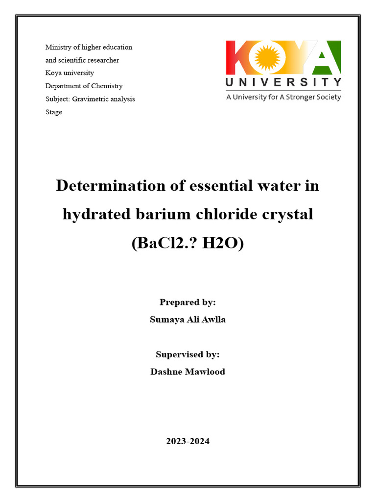 Determination of Essential Water in Hydrated Barium Chloride Crystal (BaCl2. | PDF | Mole (Unit ...