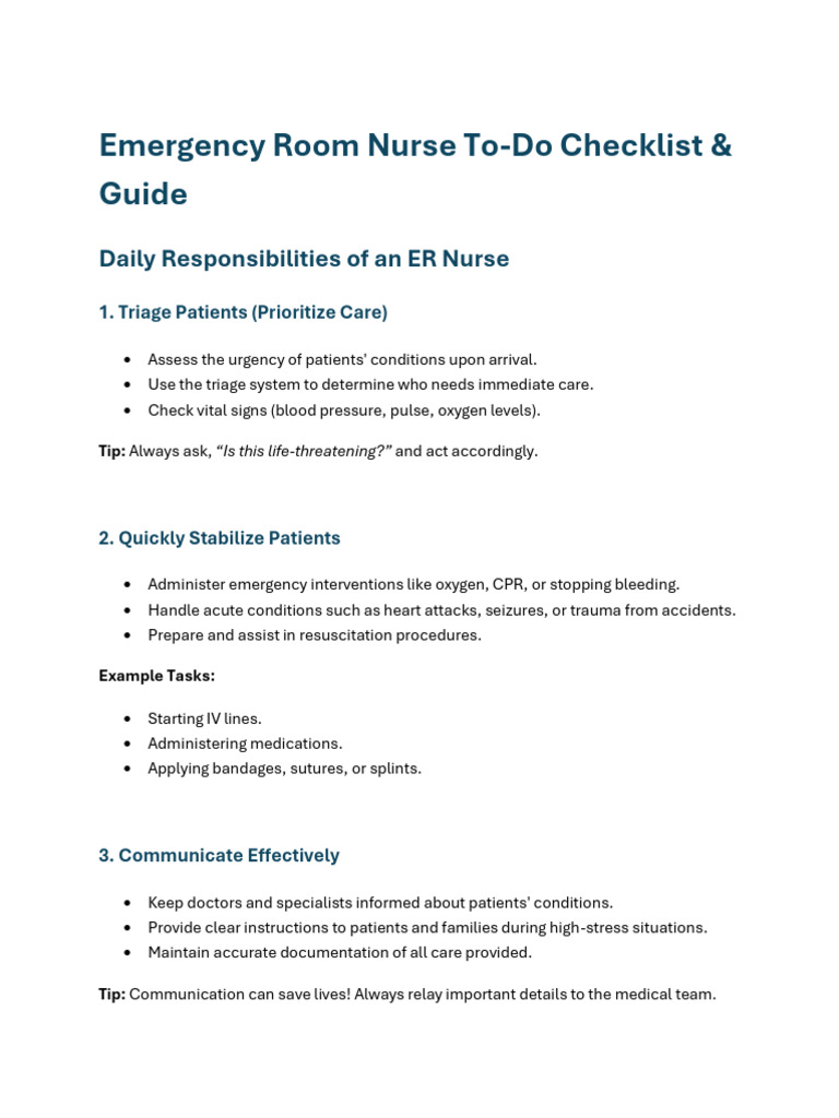Emergency Nurse Guide | PDF | Emergency Department | Cardiopulmonary ...