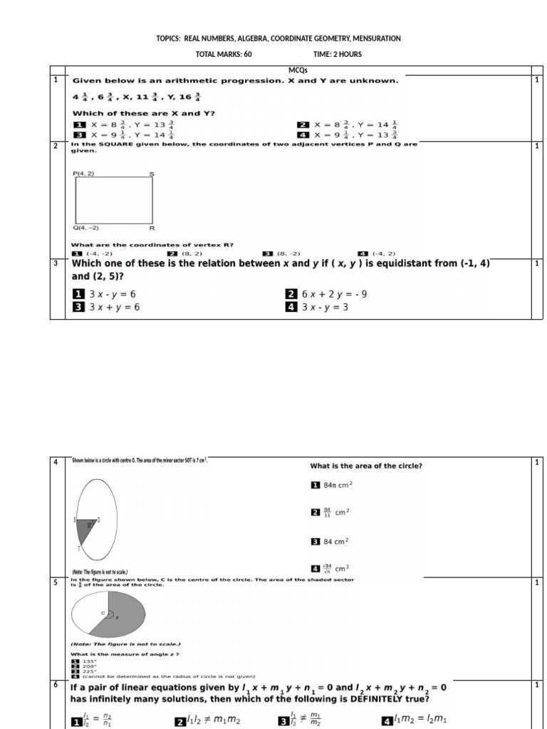 Math Exam: Real Numbers & Algebra | PDF