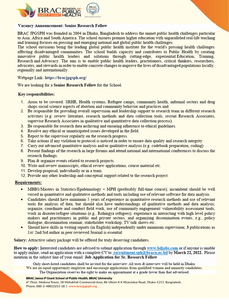 Job Advertisement - Senior Research Fellow - MR & PAC Project | PDF ...