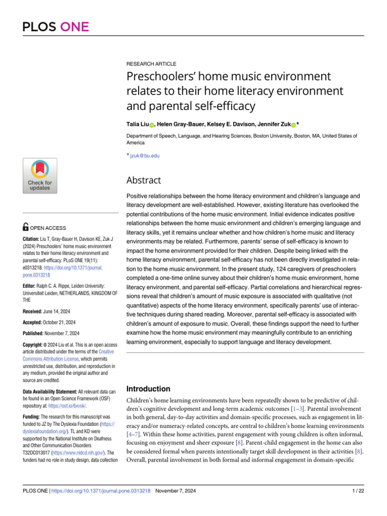 Música - Preschoolers' Home Music Environment | PDF | Self Efficacy ...