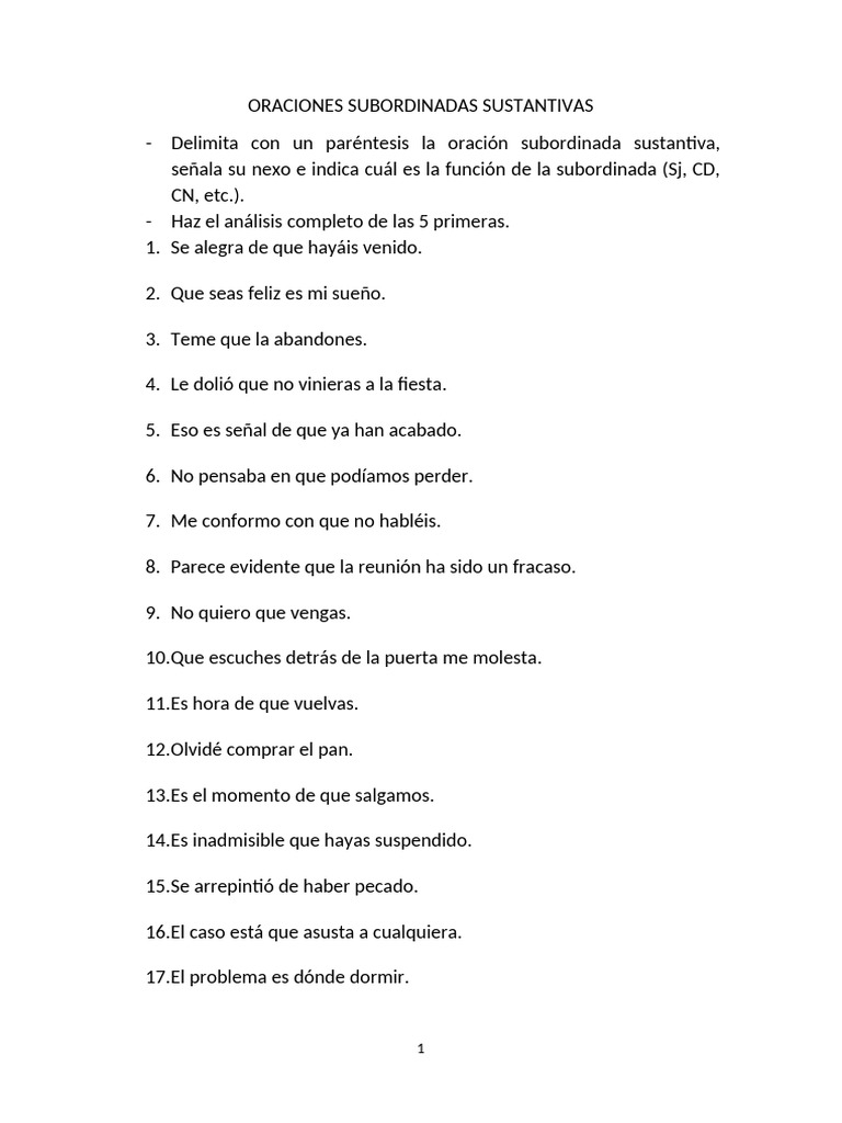 Análisis de Oraciones Subordinadas Sustantivas | PDF