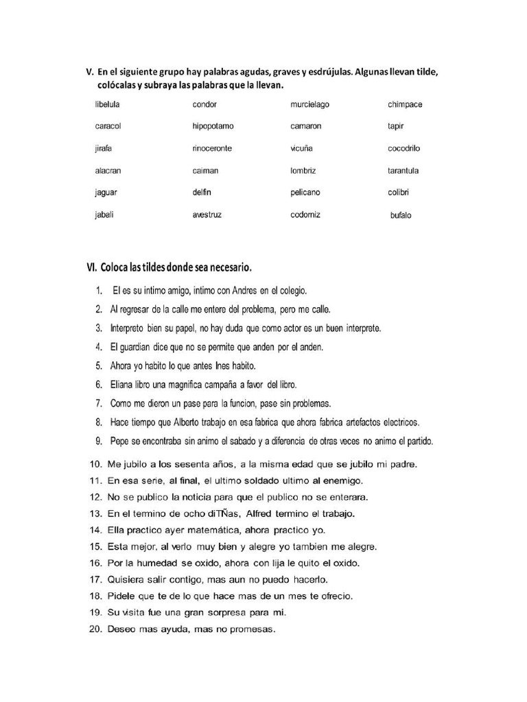 Para Colocar Las Tildes en Palabras Agudas, Graves, Esdrújulas y Sobre Esdrújulas | PDF