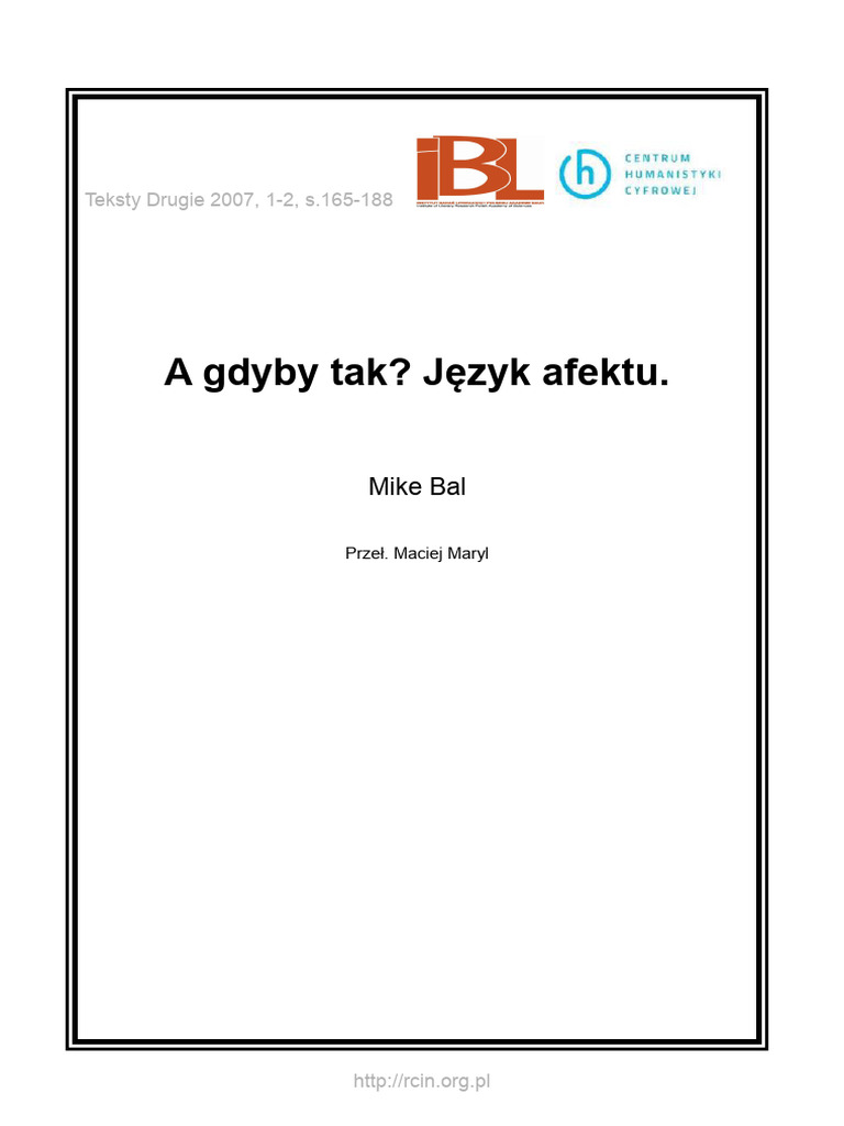 M. Bal - A Gdyby Tak - Język Afektu | PDF