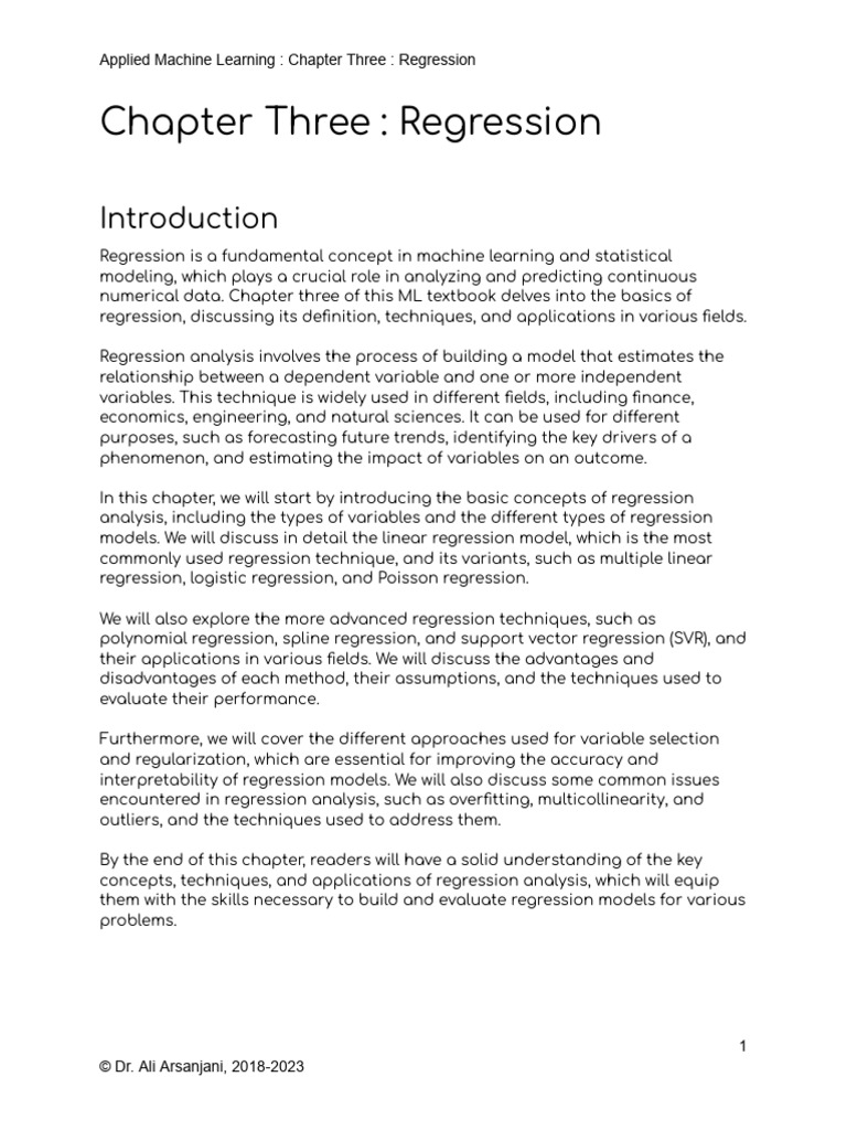 Chapter Three - Regression Feb 26 2024 | PDF | Linear Regression | Ordinary Least Squares
