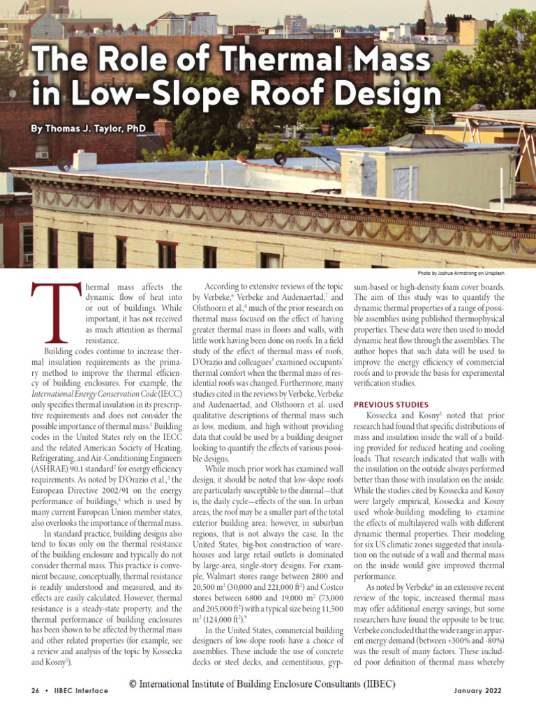 Thermal Mass in Low-Slope Roofs | PDF | Building Insulation | Heat
