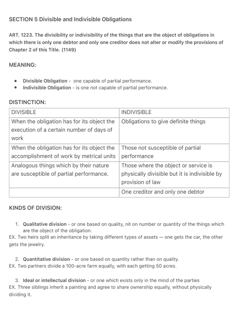 SECTION 5 Divisible and Indivisible Obligations | PDF | Law Of ...